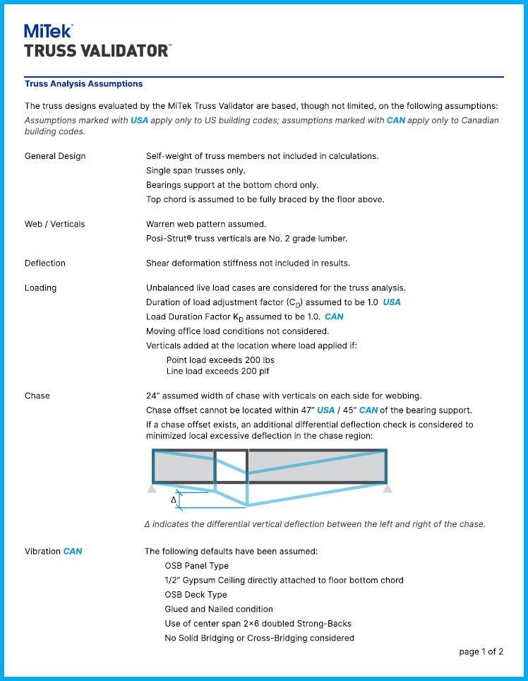 MiTek Truss Validator - Truss Analysis Assumptions